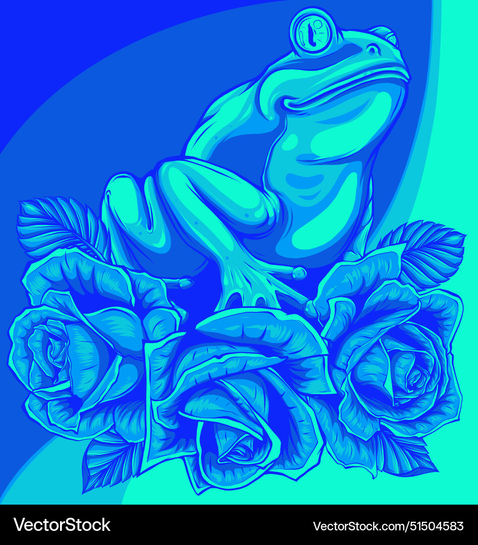 Frog on red roses with leaves Royalty Free Vector Image