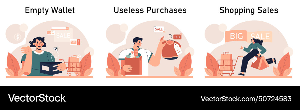 Impulsive buying set shopaholic money problems Vector Image