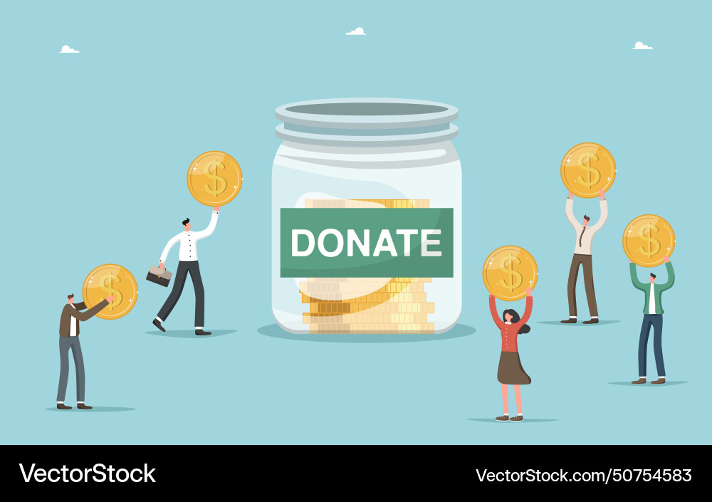 People throw coins into coin jar Royalty Free Vector Image