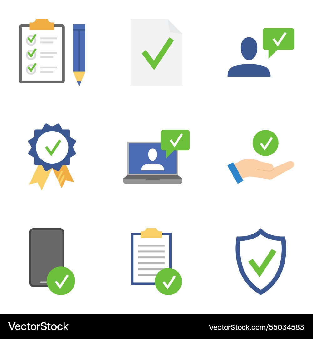Quality control icons approved check mark Vector Image