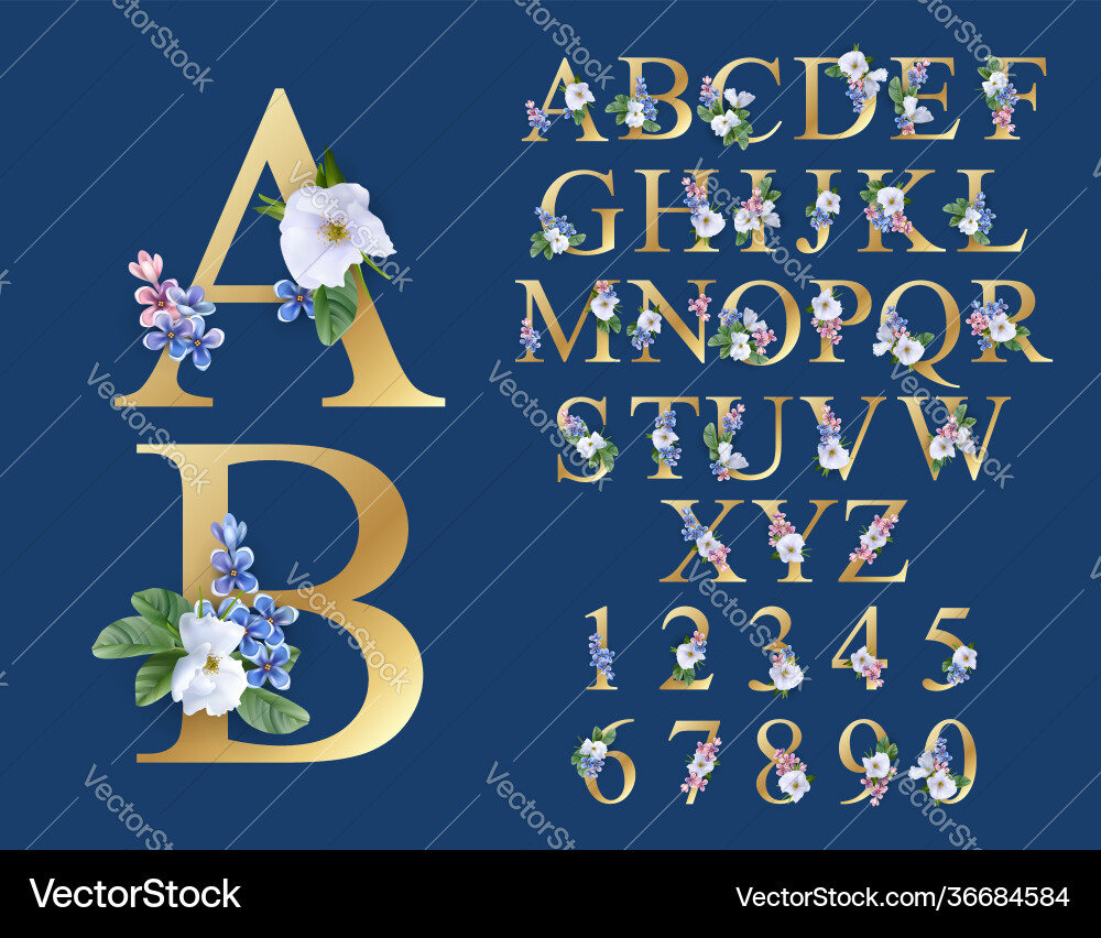 Floral alphabet font Royalty Free Vector Image