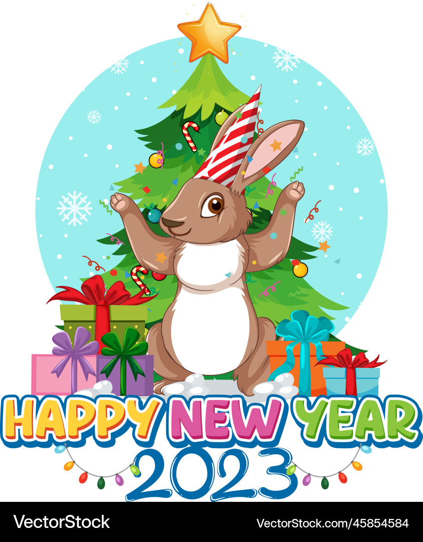 Happy new year banner design with cute rabbit Vector Image