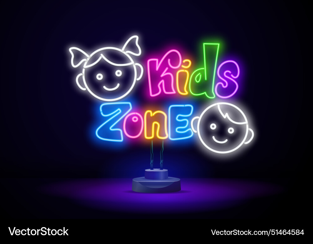 Kids zone design template neon sign with child Vector Image