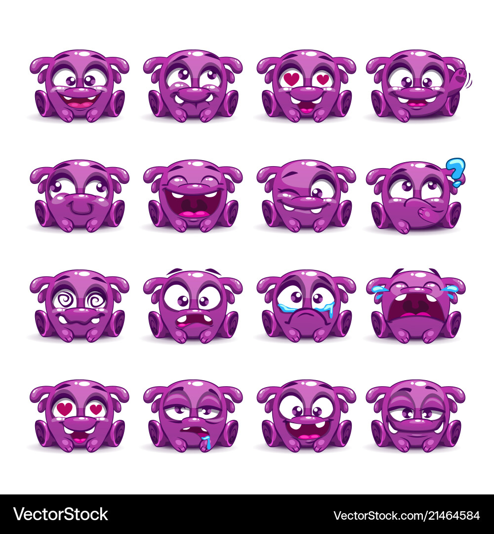 Little cute funny purple alien emotions set Vector Image