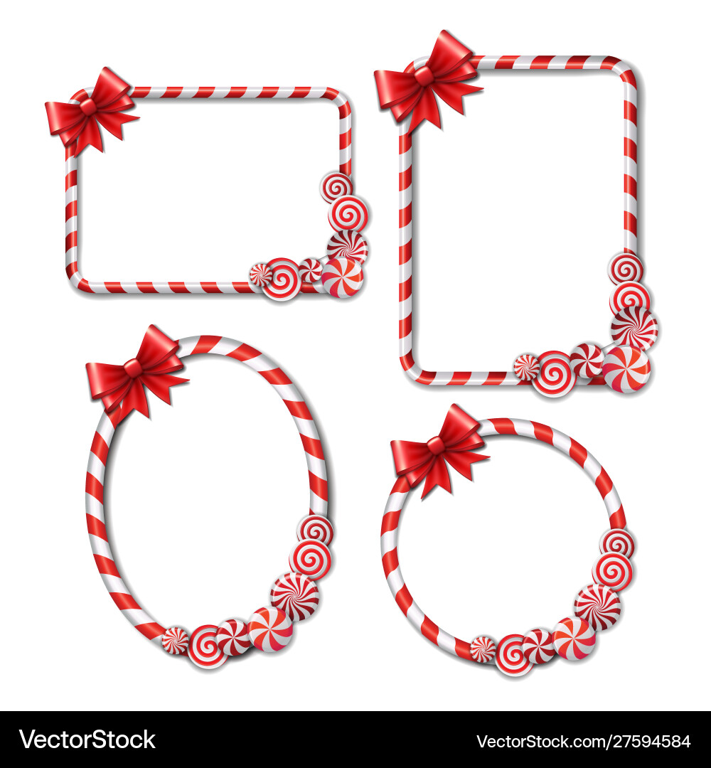 Set frames made candy cane with red Royalty Free Vector