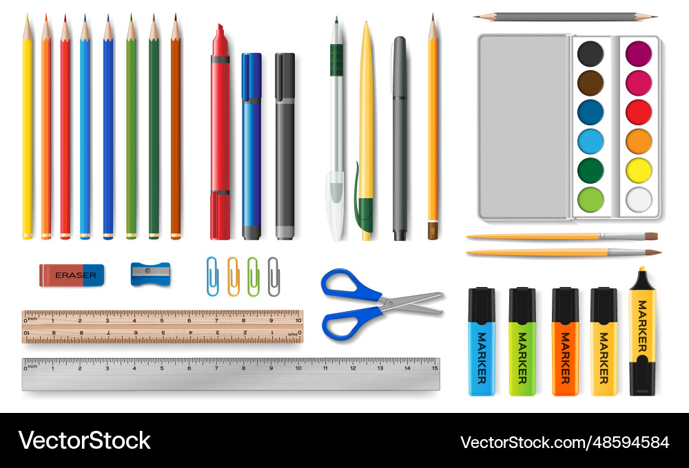 Stationery realistic set Royalty Free Vector Image