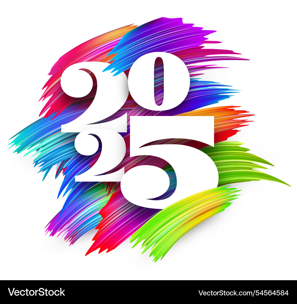 Vertical 2025 typography with vibrant brush Vector Image