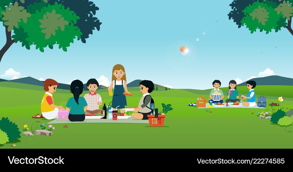 Cheerful Outdoor Picnic Royalty Free Vector Image