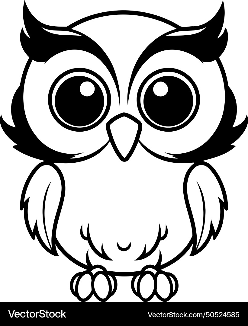 Owl - black and white cartoon isolated Royalty Free Vector