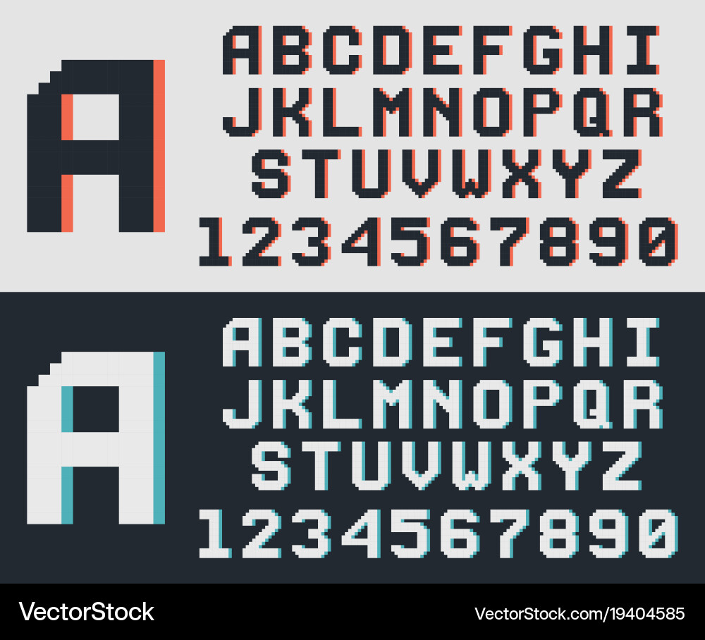 Pixel game retro font Royalty Free Vector Image