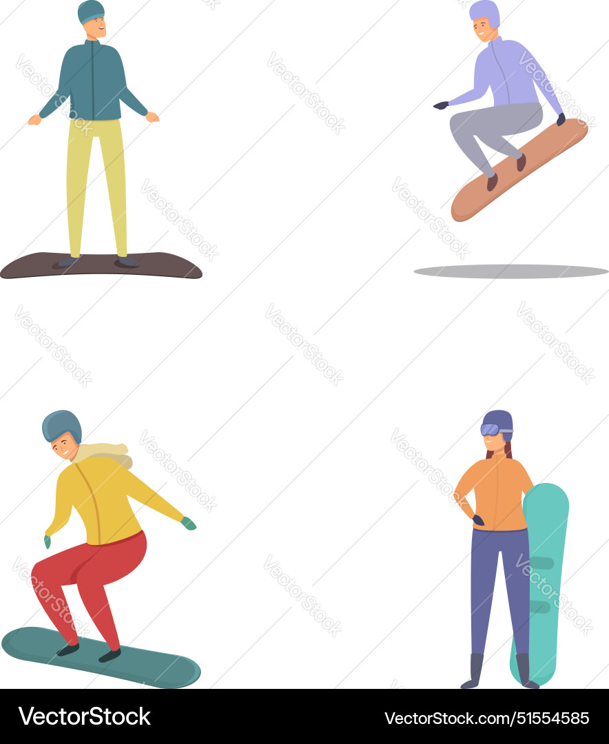 Snowboard school icons set cartoon Royalty Free Vector Image