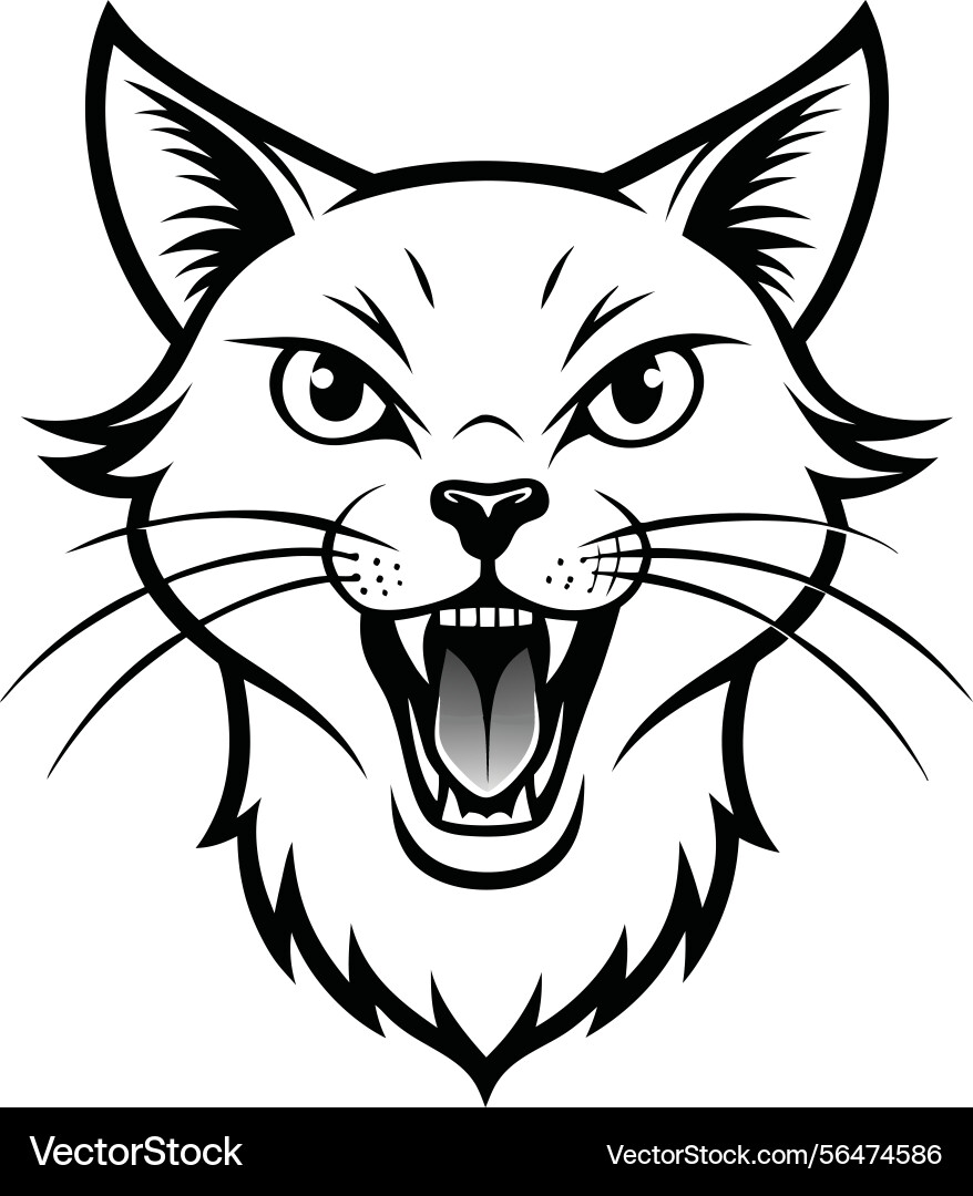 A ferocious cat head with open mouth and sharp Vector Image