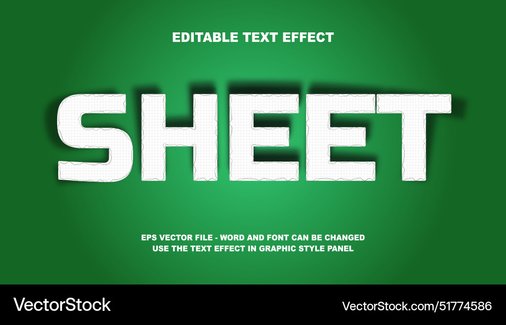 Editable text effect sheet 3d template Royalty Free Vector