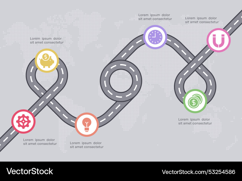 Global journey roadmap with six stages Royalty Free Vector