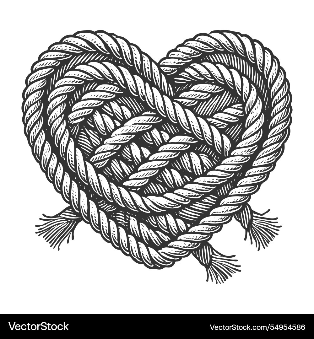 Heart shaped rope knot engraving Royalty Free Vector Image