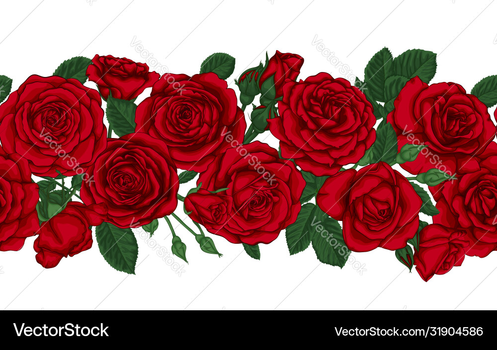 Horizontal seamless background with red roses Vector Image