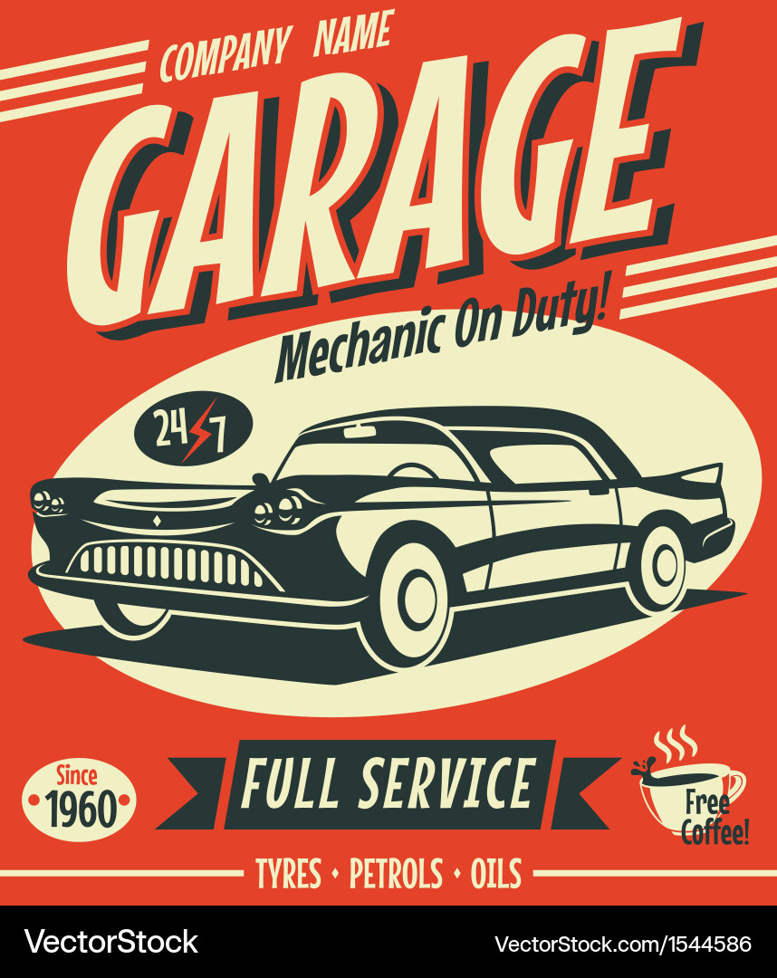 Retro car service sign Royalty Free Vector Image