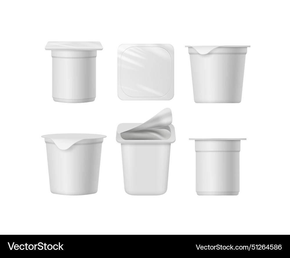 Yogurt containers mockup templates of dairy Vector Image