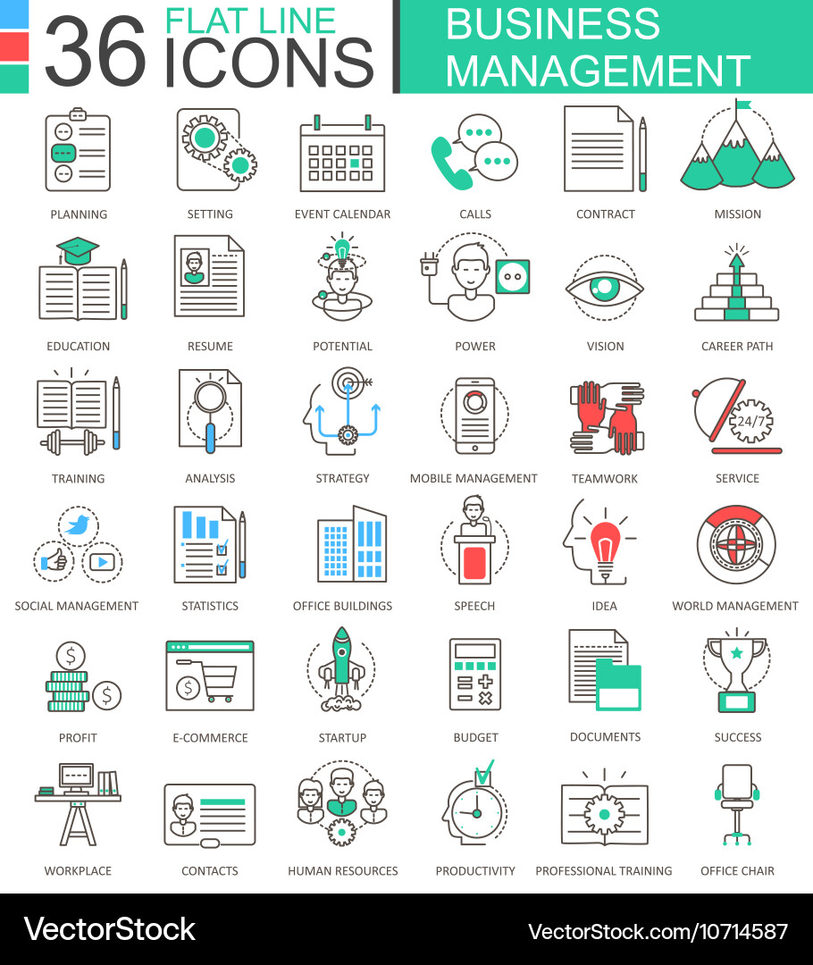 Business Management Flat Icons Royalty Free Vector Image