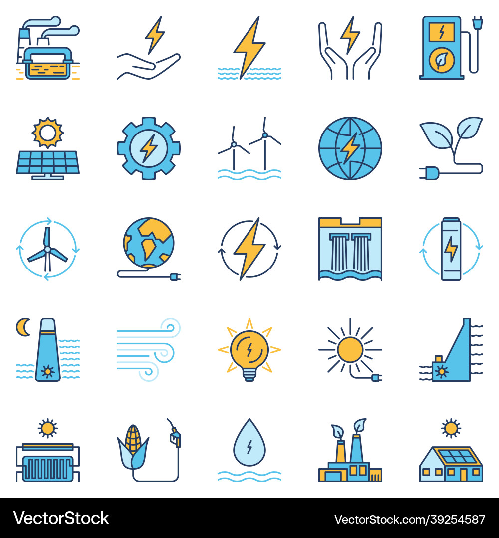 Clean energy colored icons - electric power Vector Image
