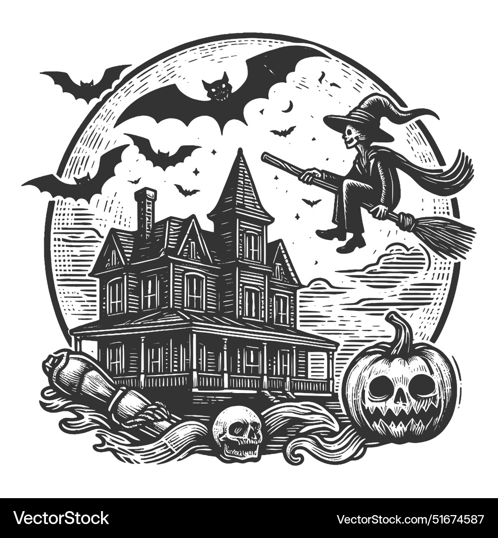 Haunted house witch and halloween elements Vector Image