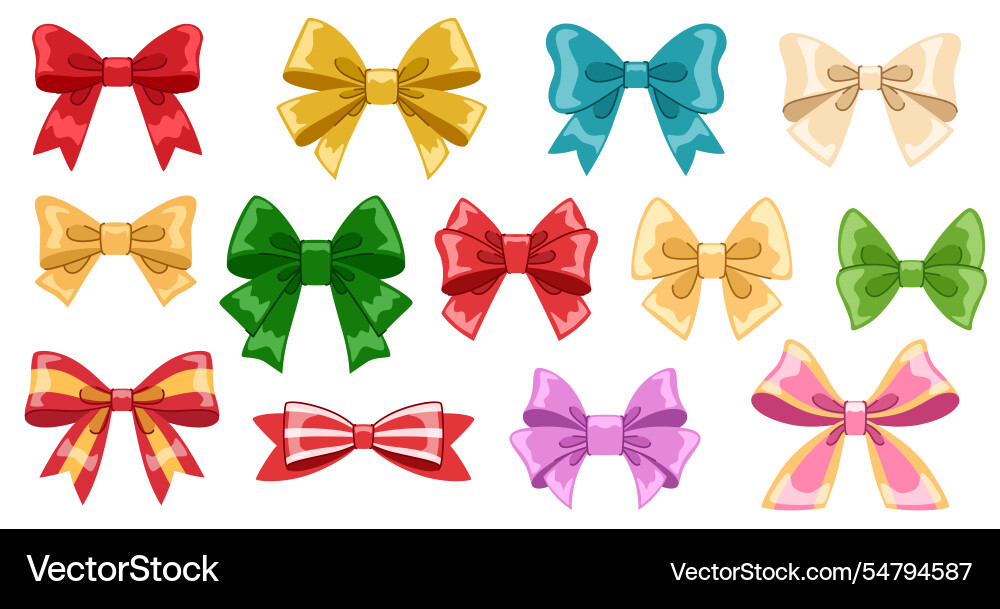 Holiday bows set hand drawn tied Royalty Free Vector Image