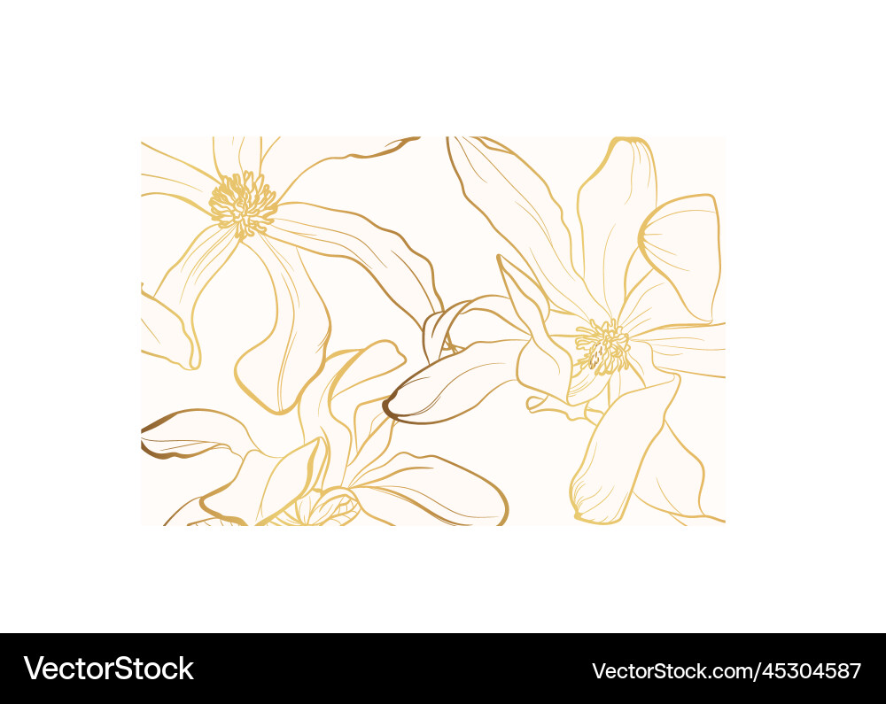 Luxury wallpaper design with golden magnolia Vector Image