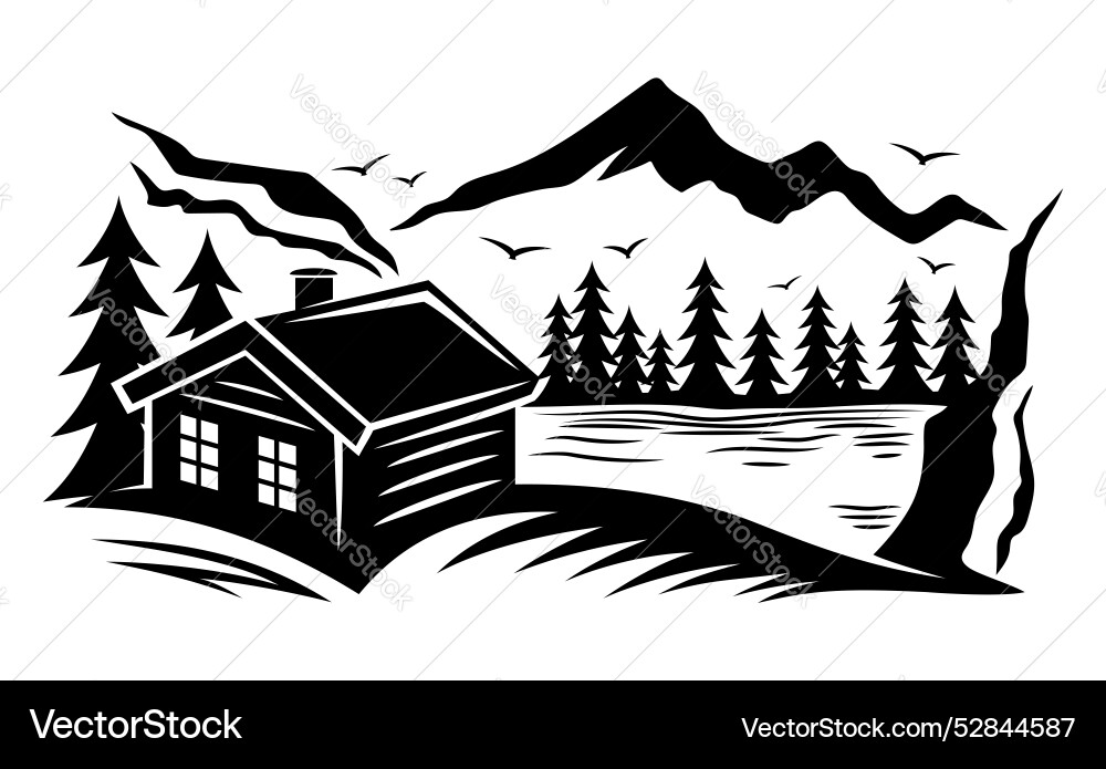 Nature icon house in mountains Royalty Free Vector Image