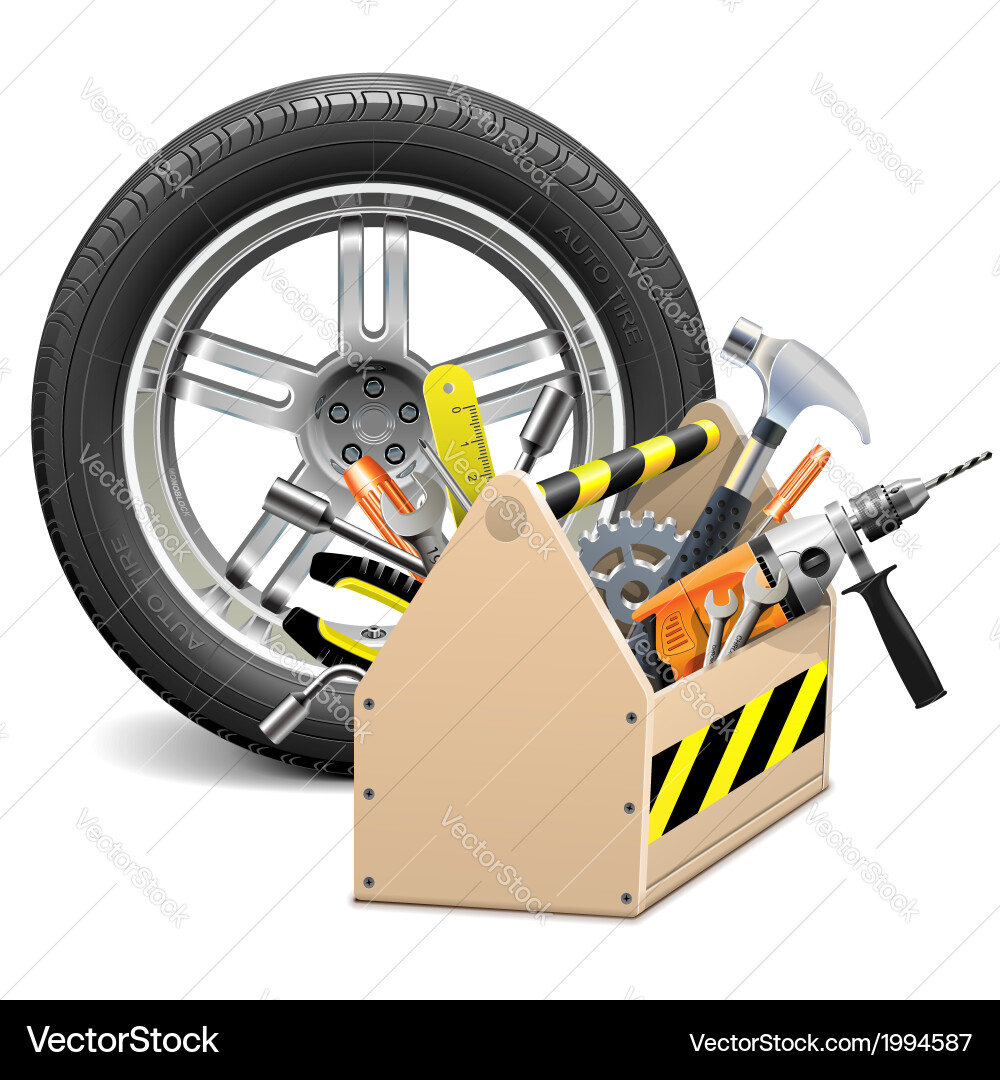 Wheel and Toolbox Set Royalty Free Vector Image