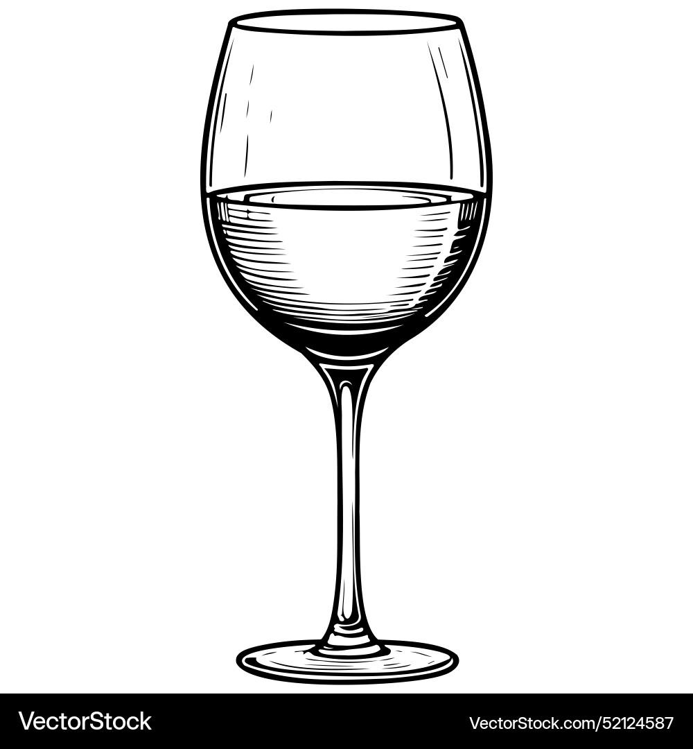 Wine glass drawing realistic hand drawing line Vector Image