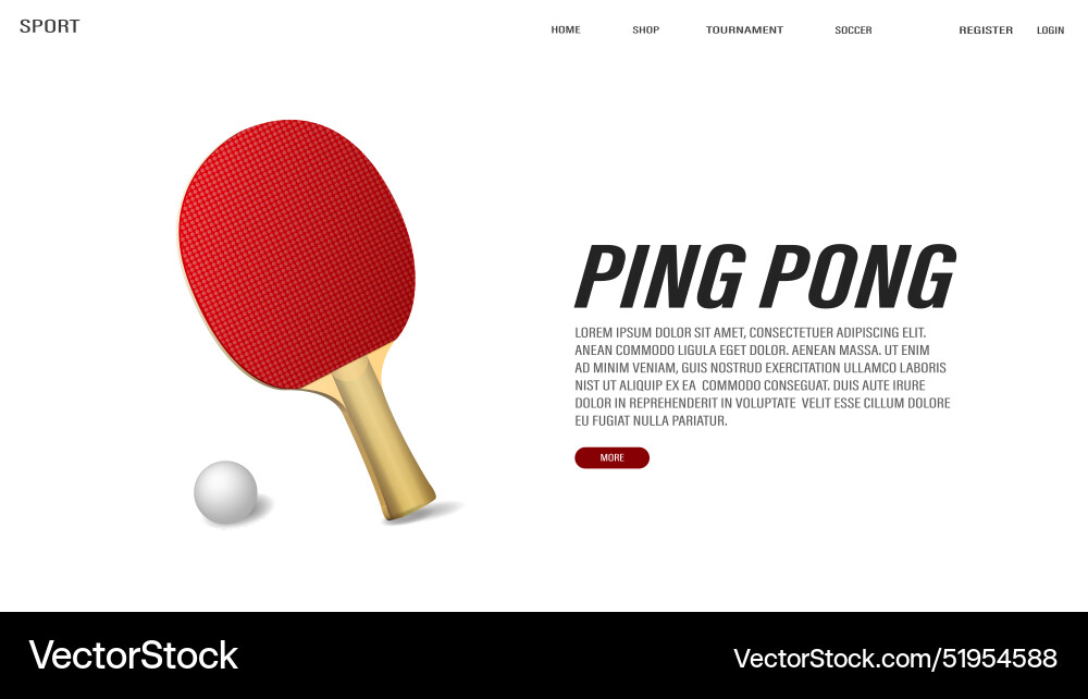 A web banner with racket and ping pong ball Vector Image