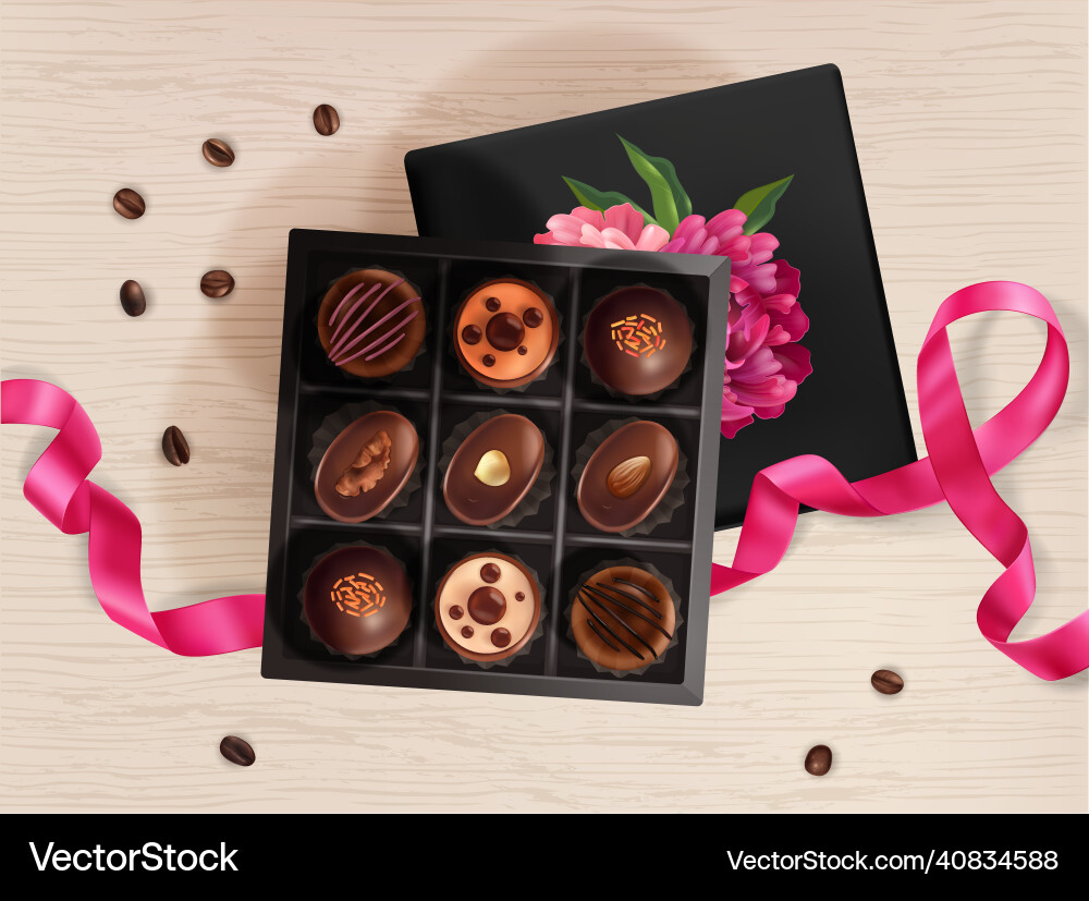 Chocolate candy box composition Royalty Free Vector Image