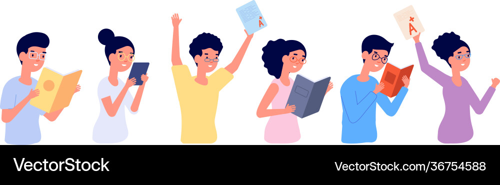 Clever students children study pensive Royalty Free Vector