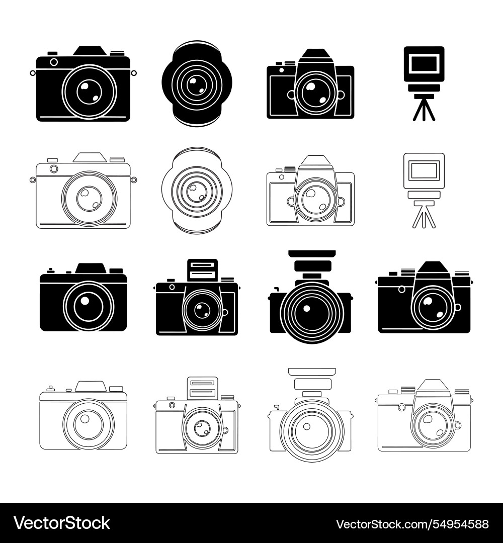 Collection of simple black and white camera icon Vector Image