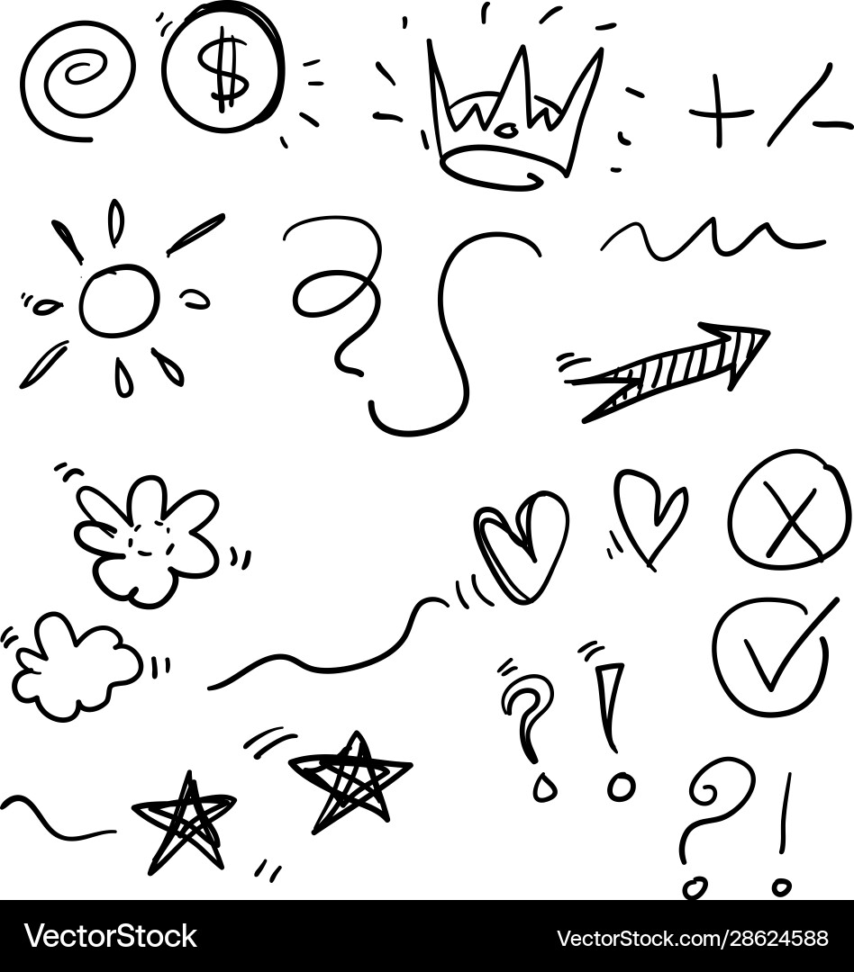 Doodle element collection with cartoon style Vector Image