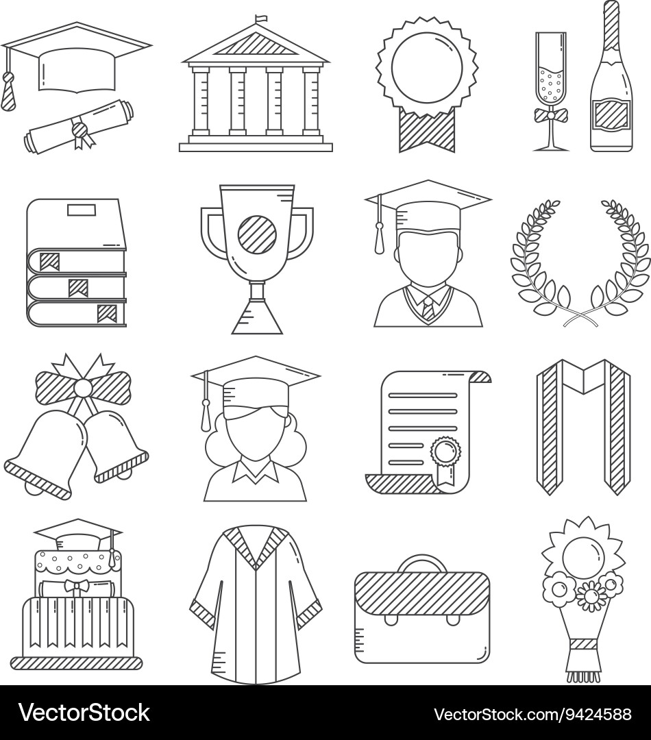 Graduation linear icons set Royalty Free Vector Image