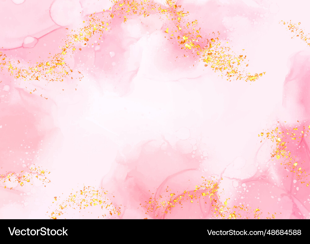 Pastel pink alcohol ink background with gold Vector Image