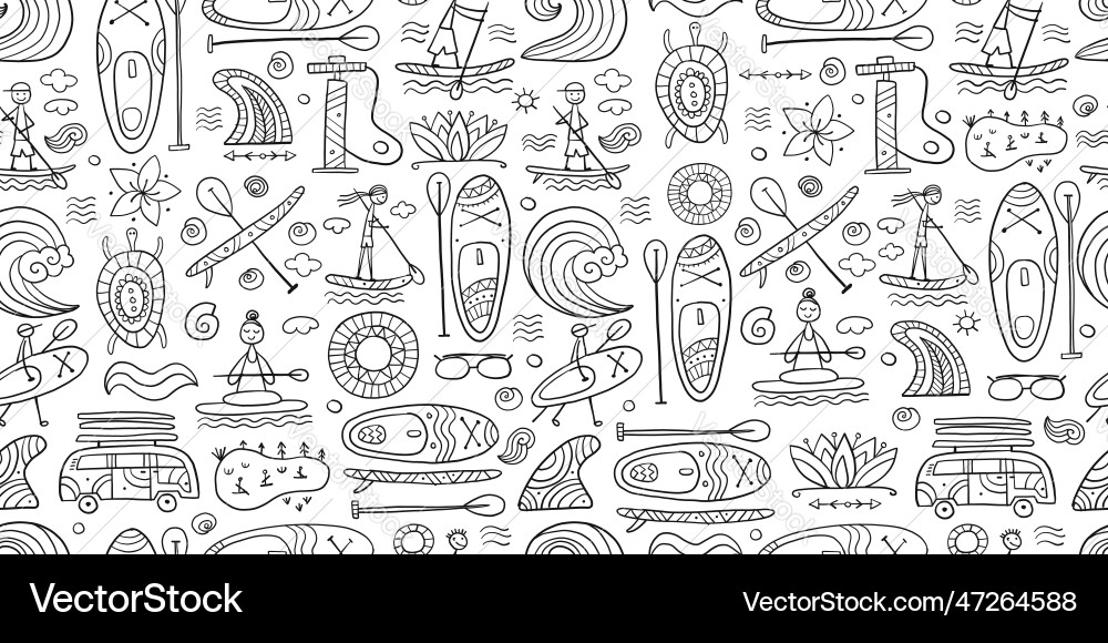 Sup boarding seamless pattern stand up paddling Vector Image