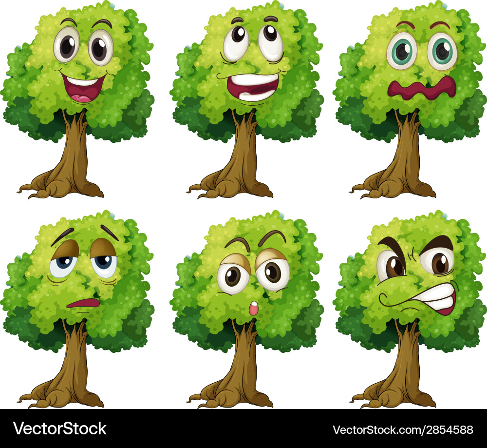 Trees with face Royalty Free Vector Image - VectorStock