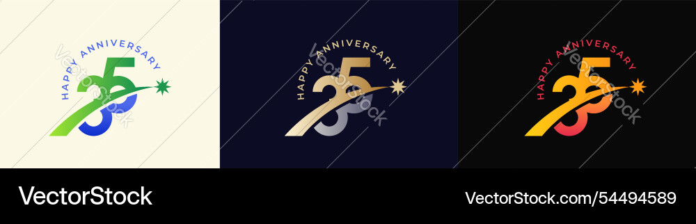 Logo anniversary with rising star 35th happy Vector Image