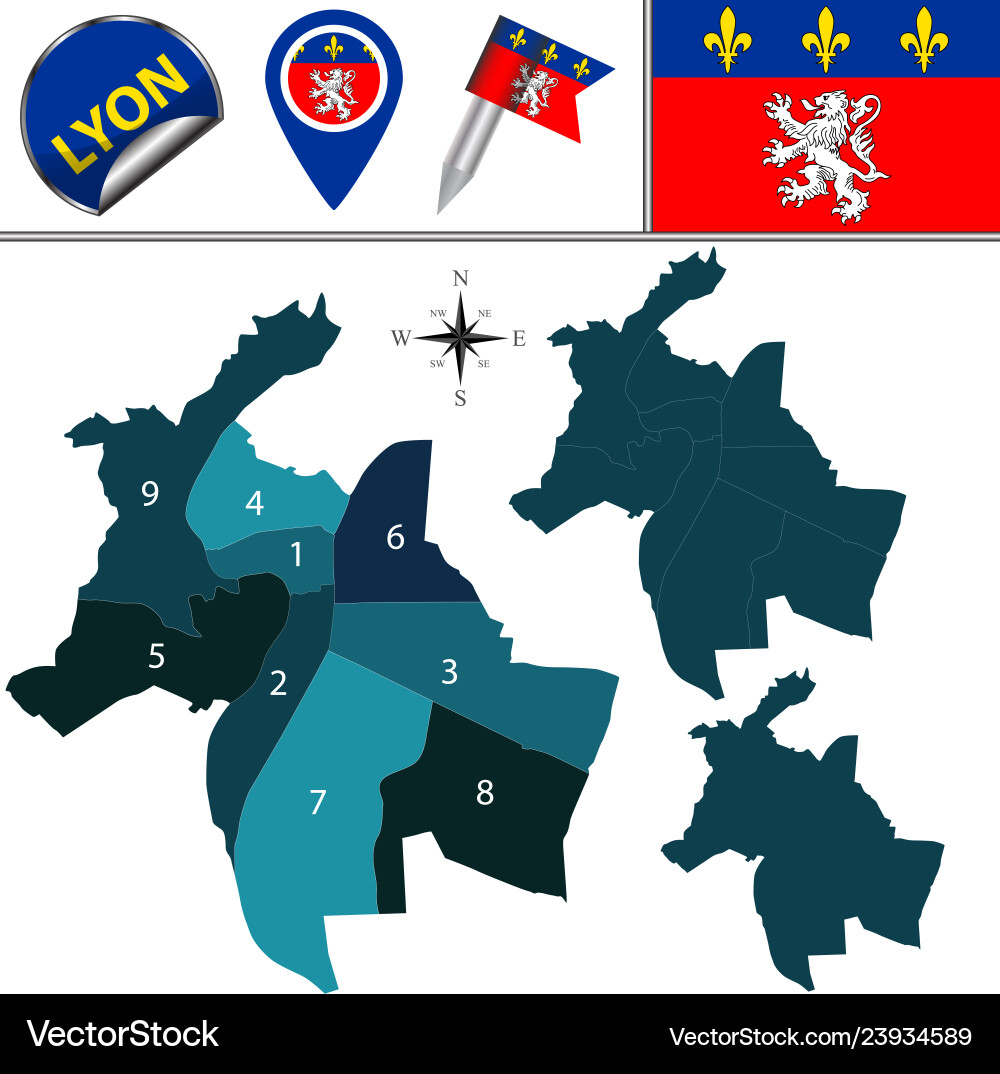 Lyon Map France - Arrondissements Royalty Free Vector Image