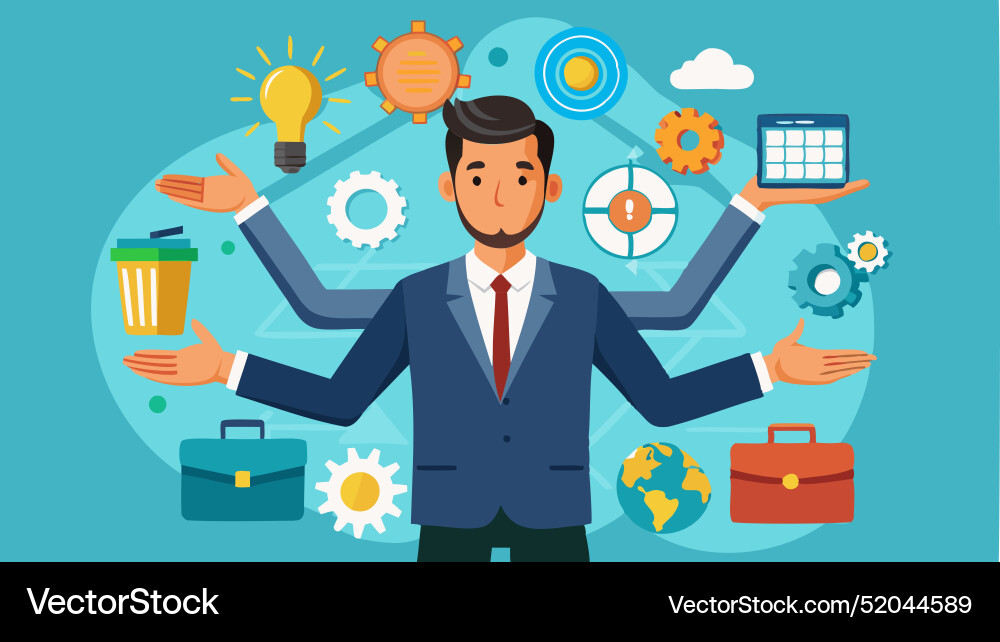 Multitasking businessman Royalty Free Vector Image