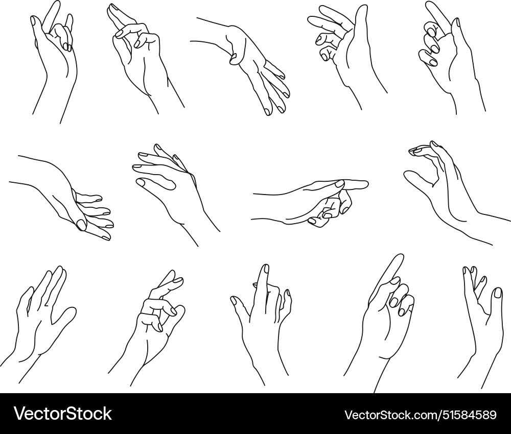 Set of linear human palms hand gestures Royalty Free Vector