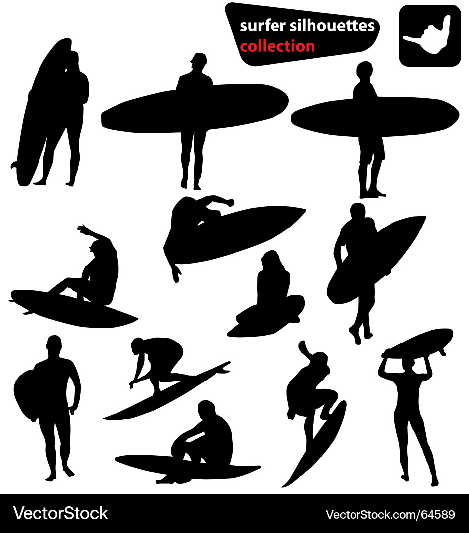 Surfer silhouettes collection Royalty Free Vector Image