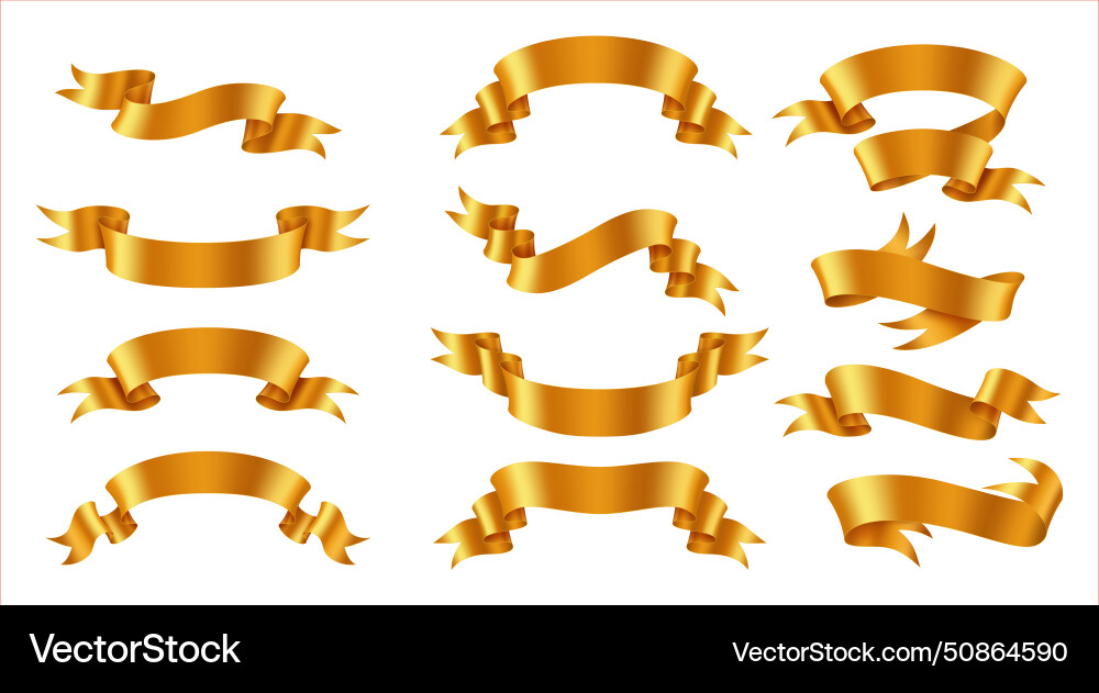 Glaring golden ribbons realistic set Royalty Free Vector