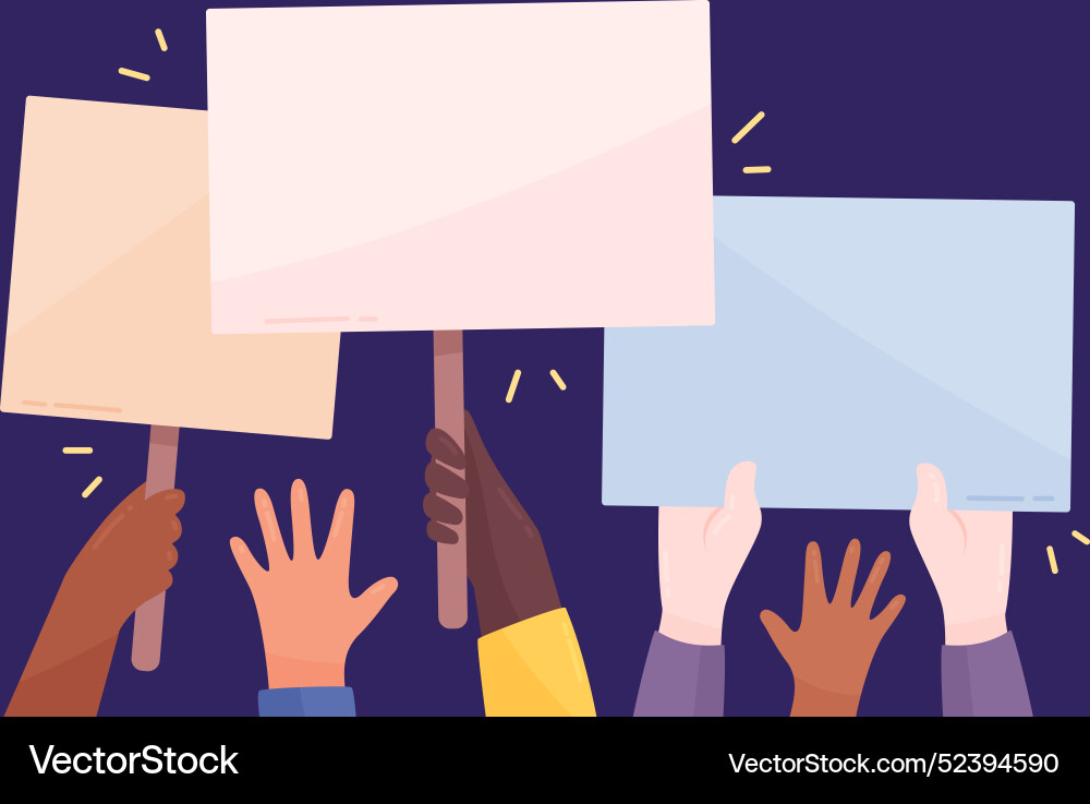 Hands with placards Royalty Free Vector Image - VectorStock