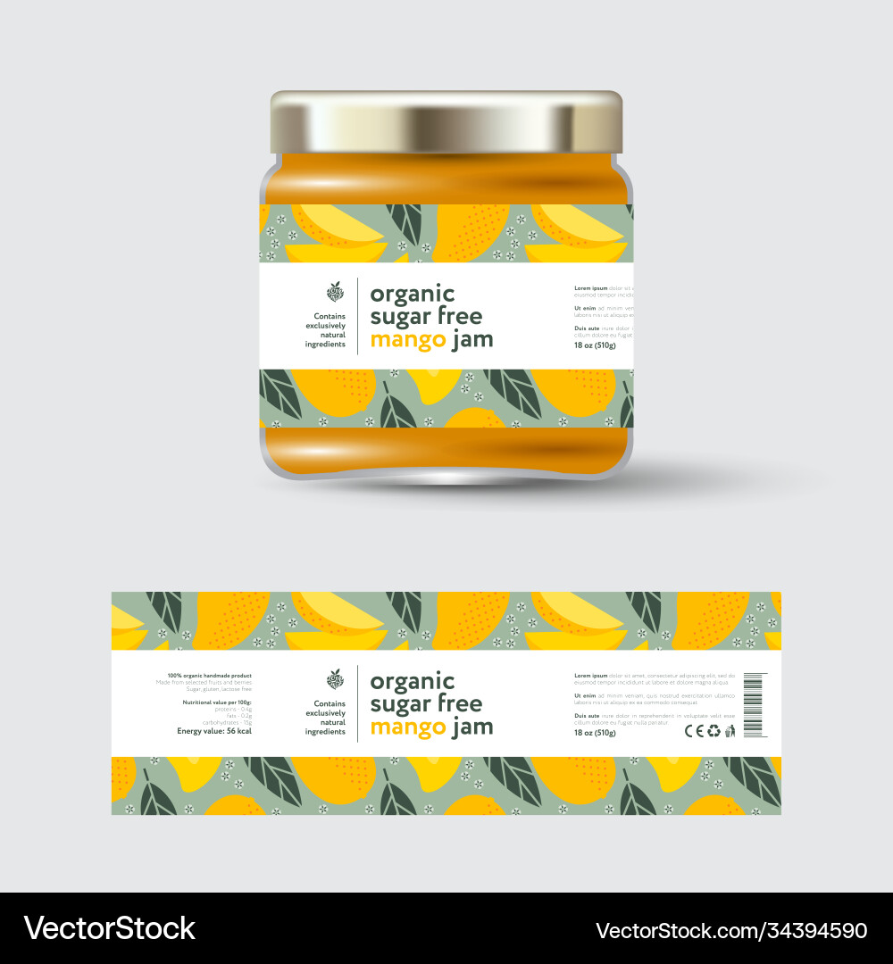 Mango jam label and packaging seamless pattern Vector Image