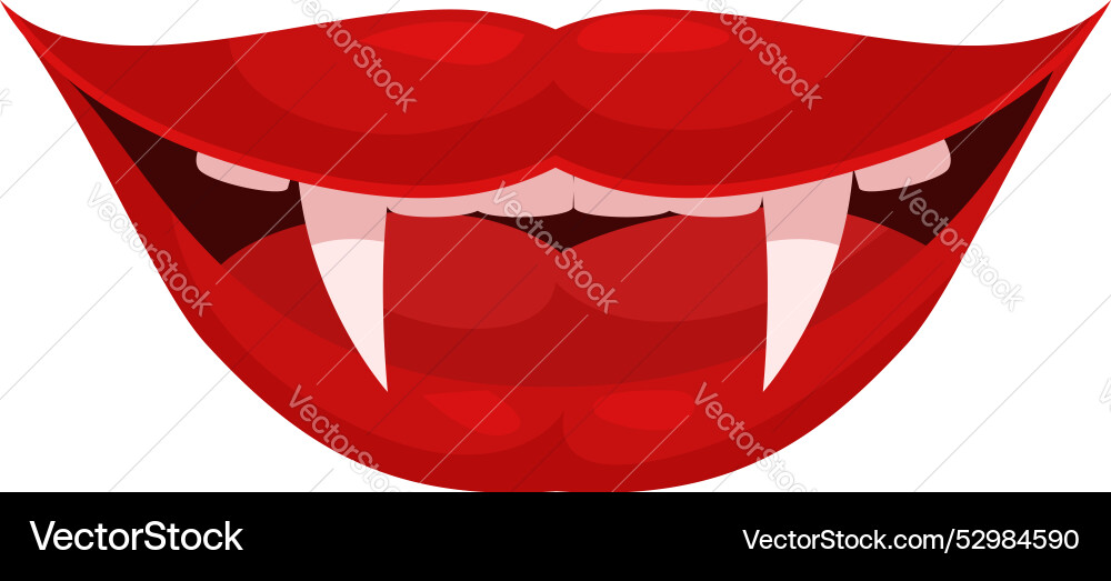 Red lips showing fangs baring teeth for halloween Vector Image