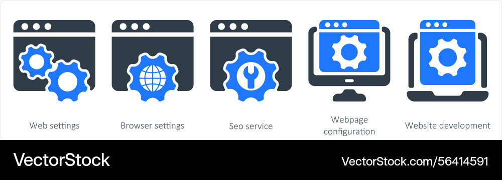 A set of 5 seo icons as web settings browser Vector Image