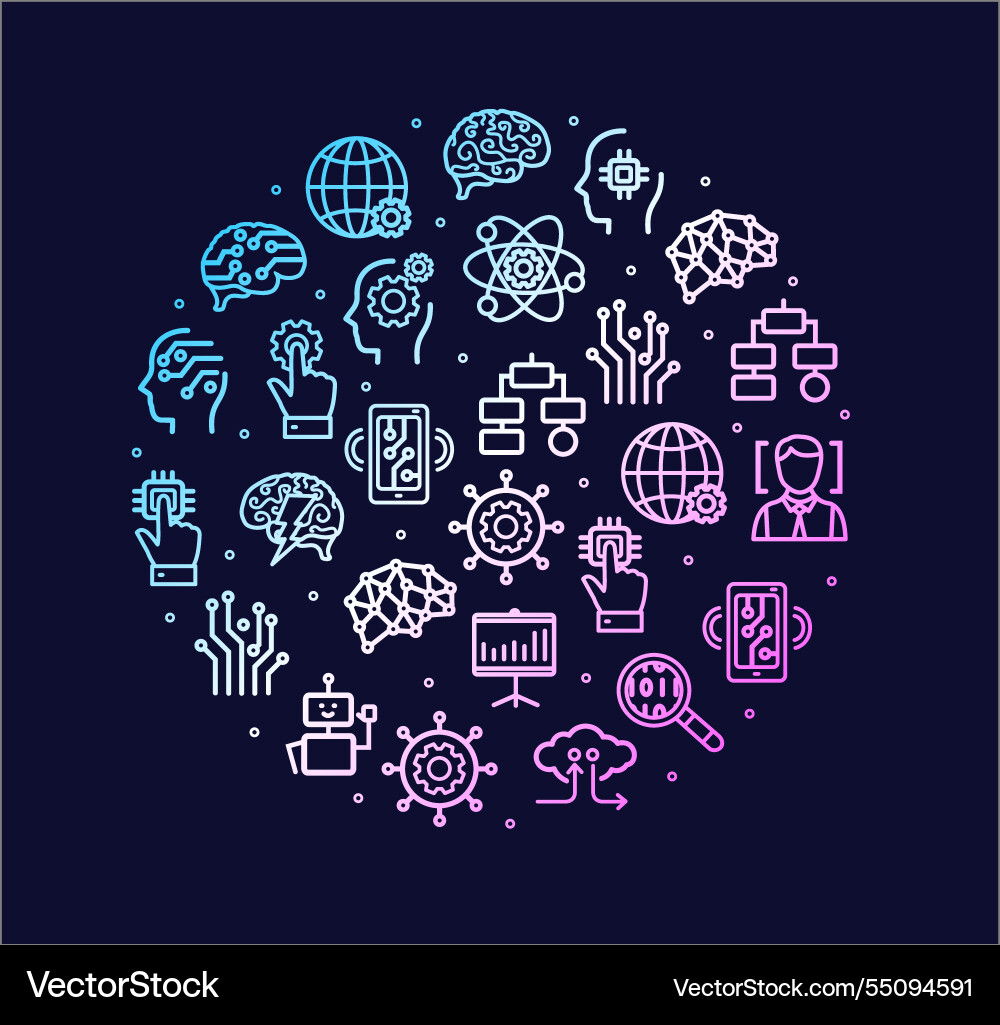 Ai signs round design template thin line icon Vector Image